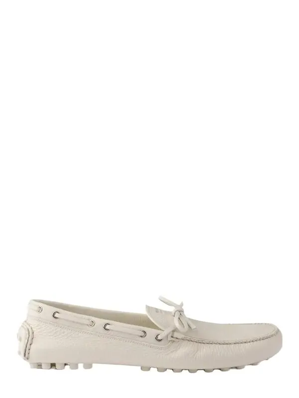 Prada Leather Driving Shoes With Tie Closure - White