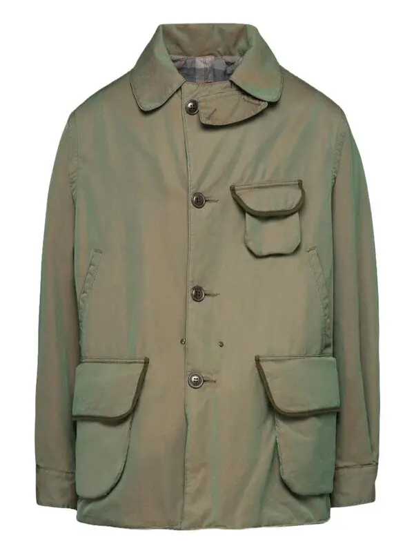 MAISON MARGIELA Distressed Tonic Jacket With Notched Lapel And Kangaroo Pocket - Green