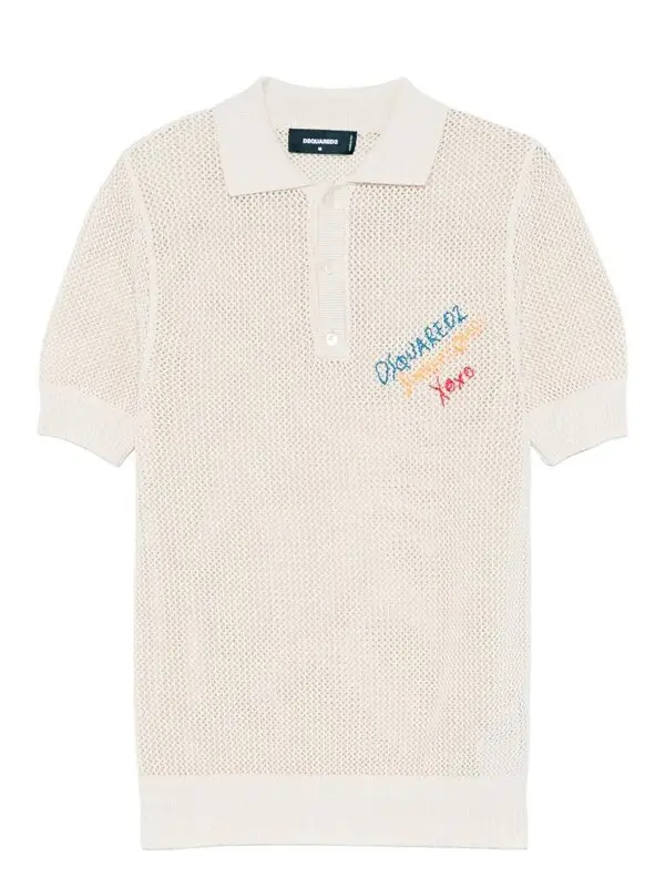 Dsquared2 Summer Lovers Knitted Polo Shirt - White