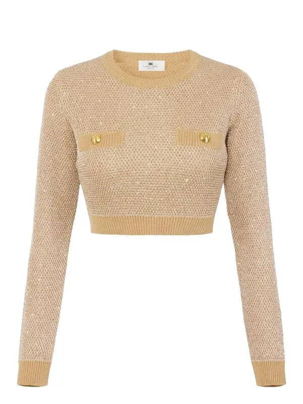 Elisabetta Franchi Sequined Knit Top With Button Embellishments - Honey