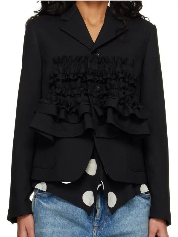 Comme Des Garçons Long Sleeved Ruffle Suit Jacket - Black
