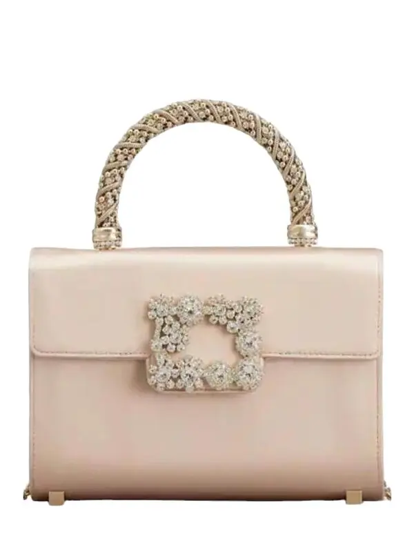 ROGER VIVIER Embellished Foldover Top Tote Bag - Nude