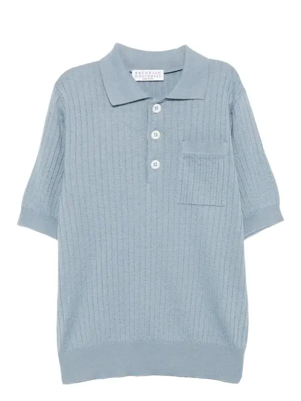 Brunello Cucinelli Ribbed Knit Collared Short Sleeve Polo - Gray