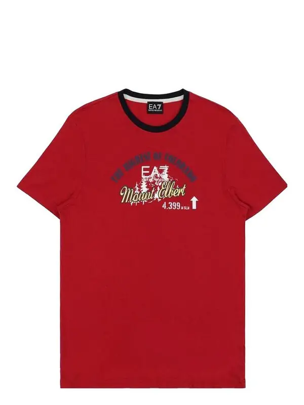 EA7 Logo T-shirt With Round Neck - Red