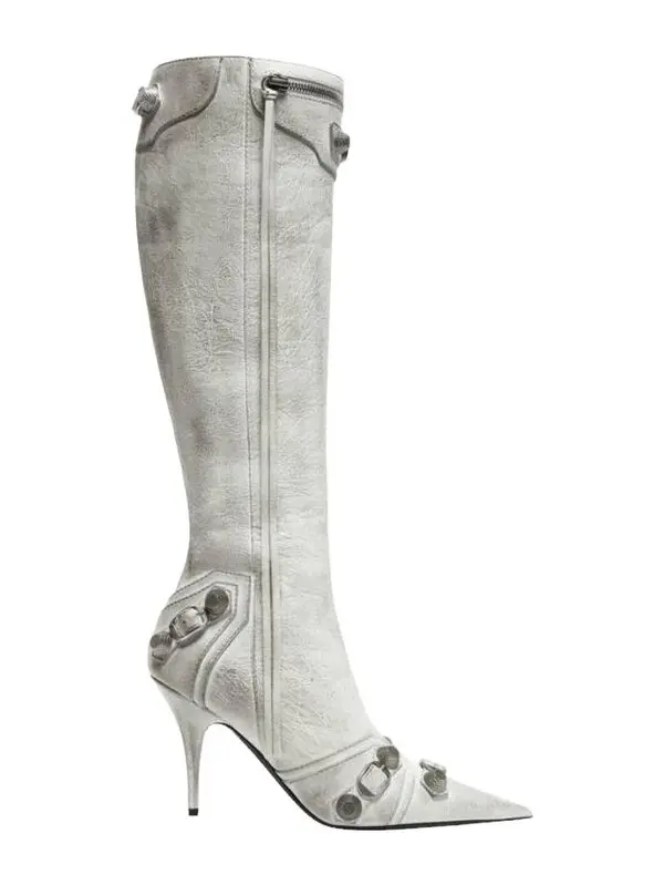 Balenciaga Cagole Distressed Effect High Heel Boots - White