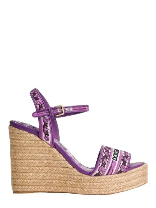 Dolce & Gabbana Logo Embroidered Wedge Sandals - Nude