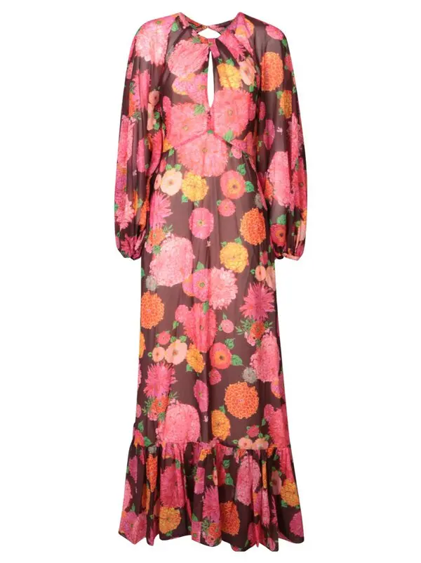 La DoubleJ Long Sleeve Floral Maxi Dress - Red