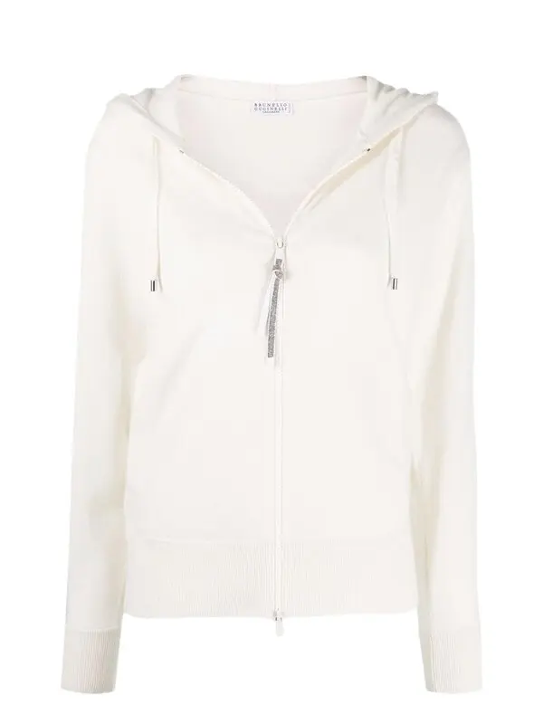 Brunello Cucinelli Zip-front Cashmere Hoodie - White
