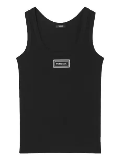 Versace Ribbed Sleeveless Top With Retro Logo Patch - Black