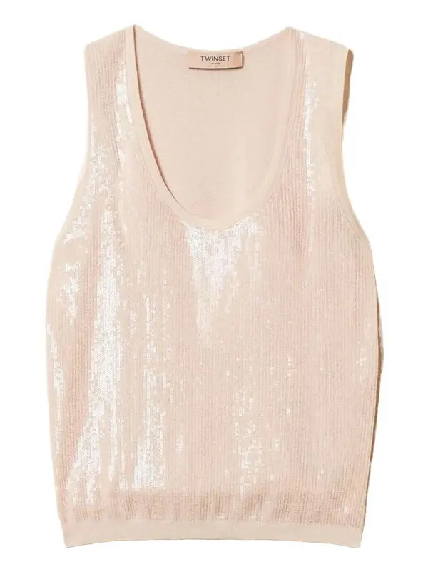 TWINSET Sleeveless Sequined Top - Nude