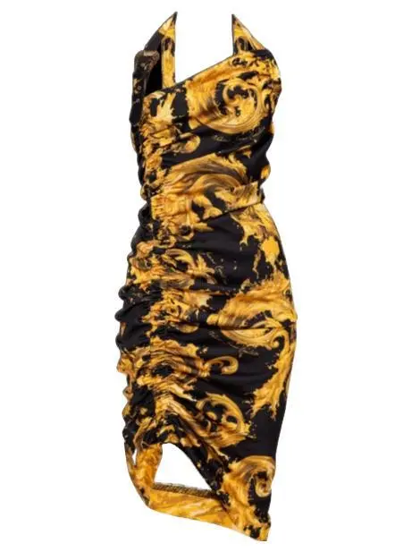 Versace Baroque One-shoulder Ruched Dress - Black