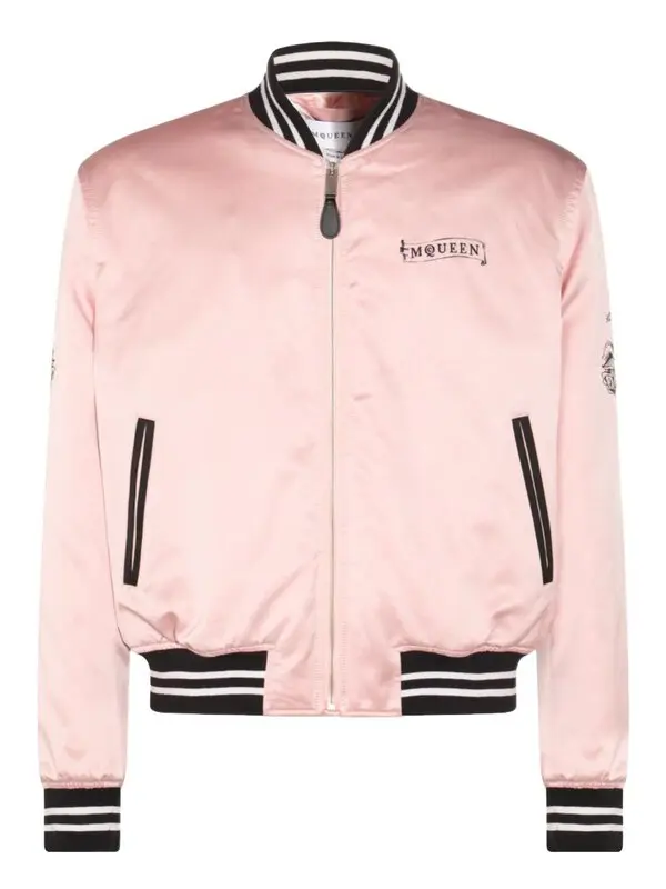 Alexander McQueen Logo Printed Satin Bomber Jacket - Pink