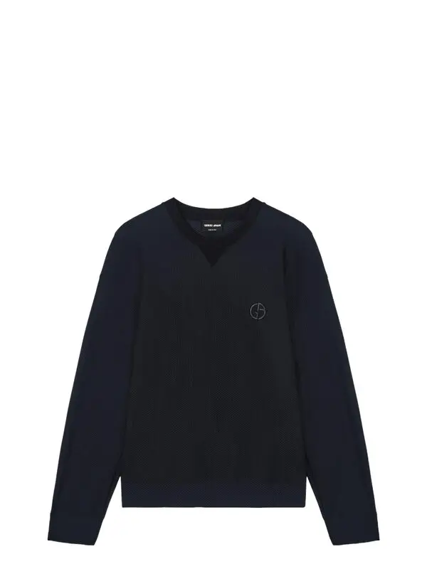 Giorgio Armani Textured Logo Crew Neck Sweater - Black
