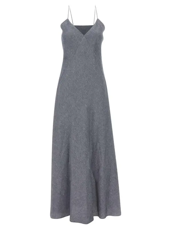 Eleventy V-neck Spaghetti Strap A-line Maxi Dress - Grey