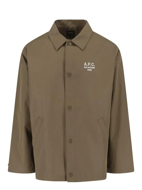 A.p.c. Logo Printed Collared Jacket - Brown