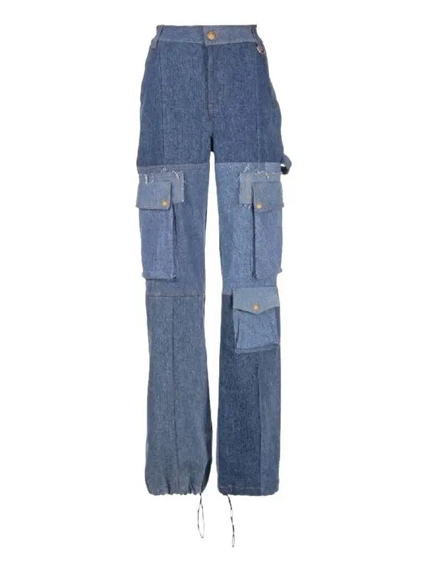 MARINE SERRE Logo Patchwork Cargo Jeans - Blue