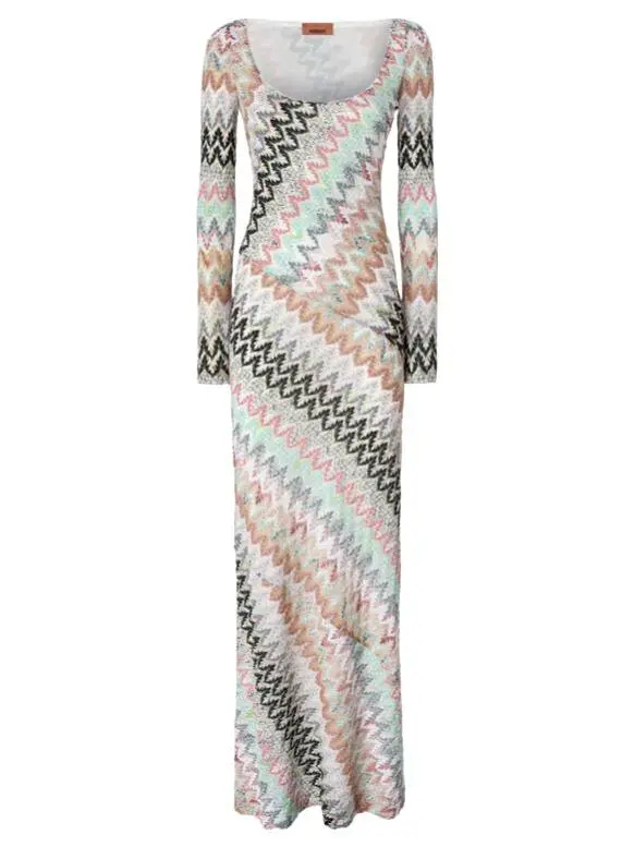 Missoni Long Zigzag Knitted Dress - Gray