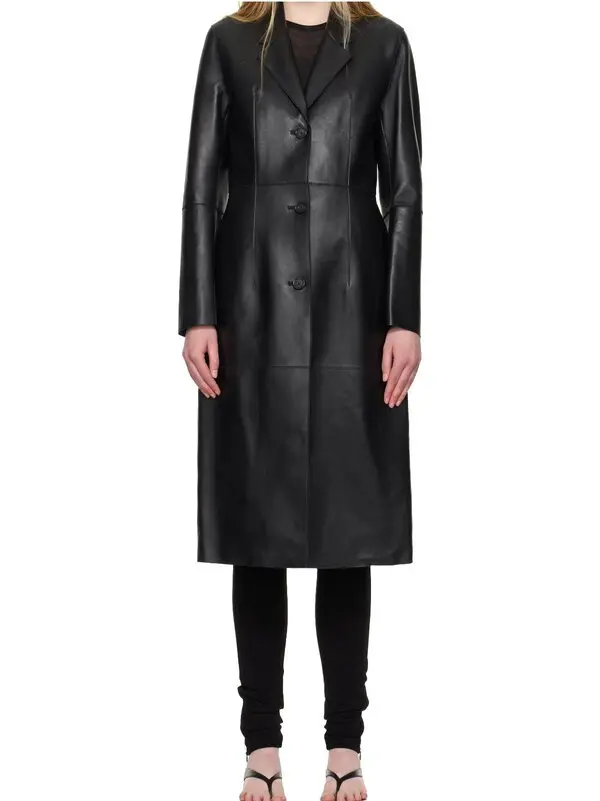 TOTEME Single-breasted Leather Coat - Black