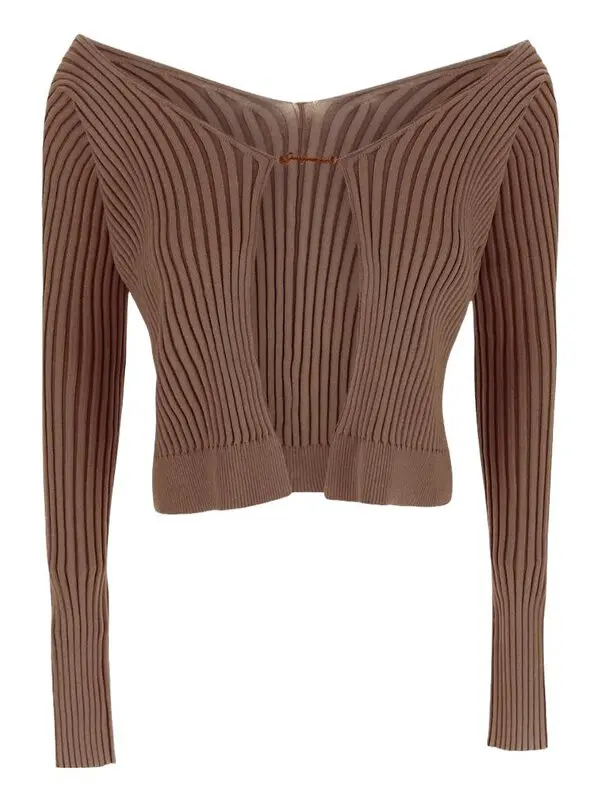 Jacquemus Ribbed-knit Open-front Cardigan With Logo Buckle Detail - Brown