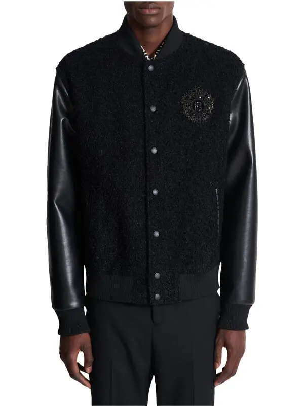 Balmain Press-stud Fastened Varsity Bomber Jacket - Black