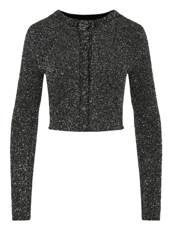 LoveShackFancy Ferra Cropped Sparkle Cardigan - Black