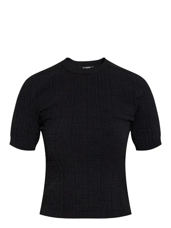 Balmain Emblem Patterned Cropped Top - Black
