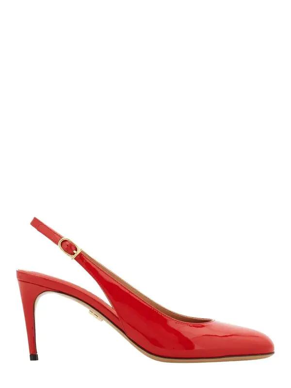FERRAGAMO Patent Calfskin Slingback Heels - Flame Red