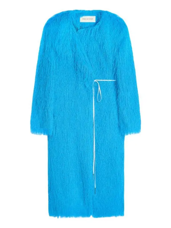 Dries Van Noten Fringed V-neck Coat - Turquoise