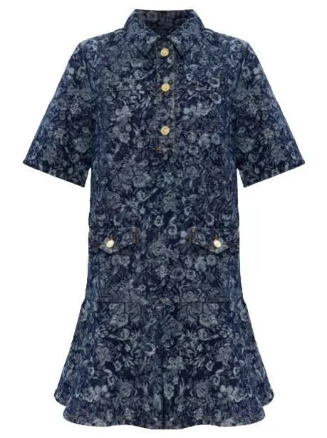GANNI Denim Tapestry Dress - Blue