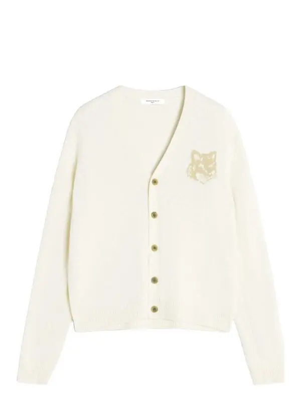 Maison Kitsuné Long Sleeve Buttoned Cardigan With Fox Head Intarsia - Beige/tan