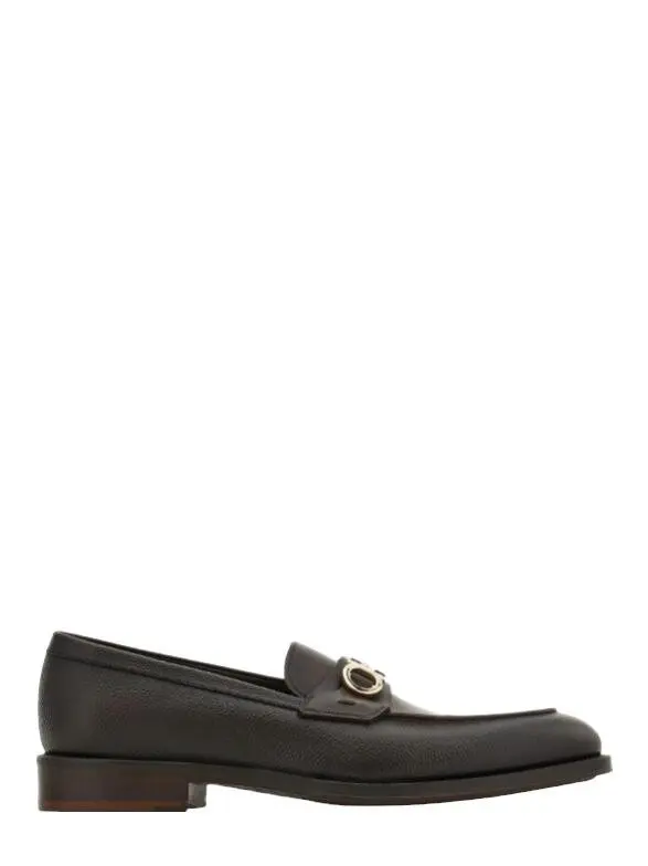 FERRAGAMO Gancini Ornament Moc Toe Loafers - Dark Brown