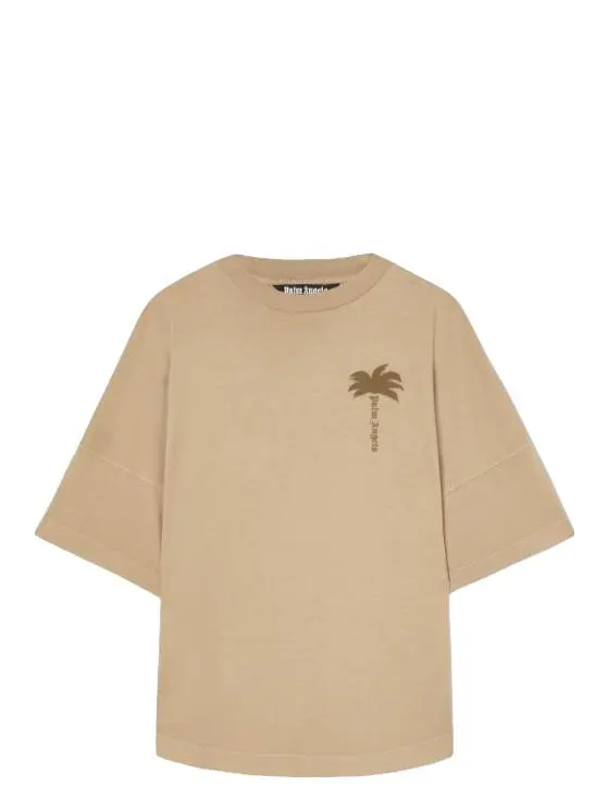 Palm Angels Logo Printed Crew Neck T-shirt - Beige