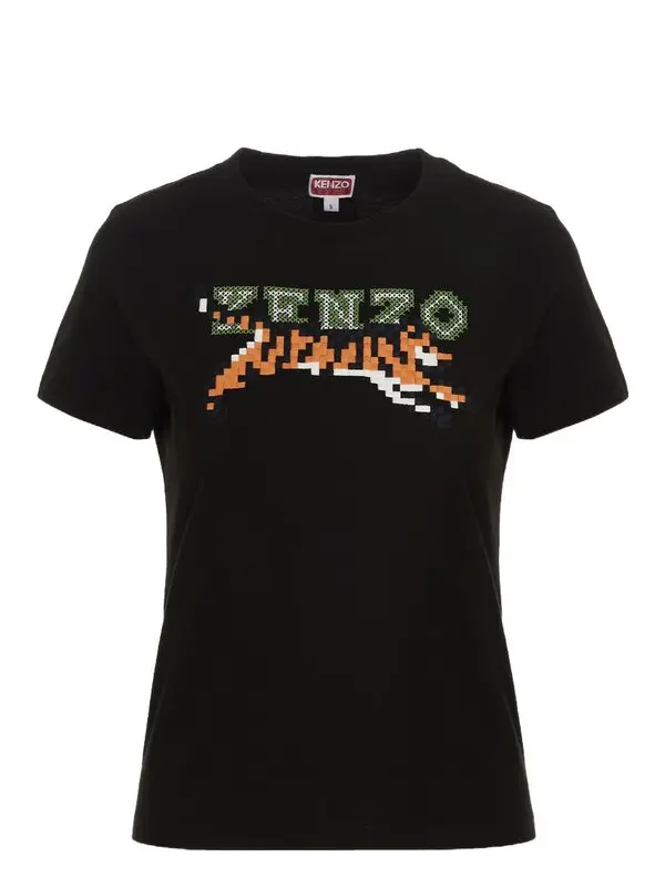Kenzo Tiger Motif Embroidered Crewneck T-shirt - Black