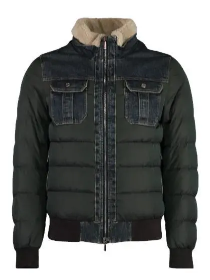 MOORER Horst Down Bomber Jacket With Denim Trim - Black