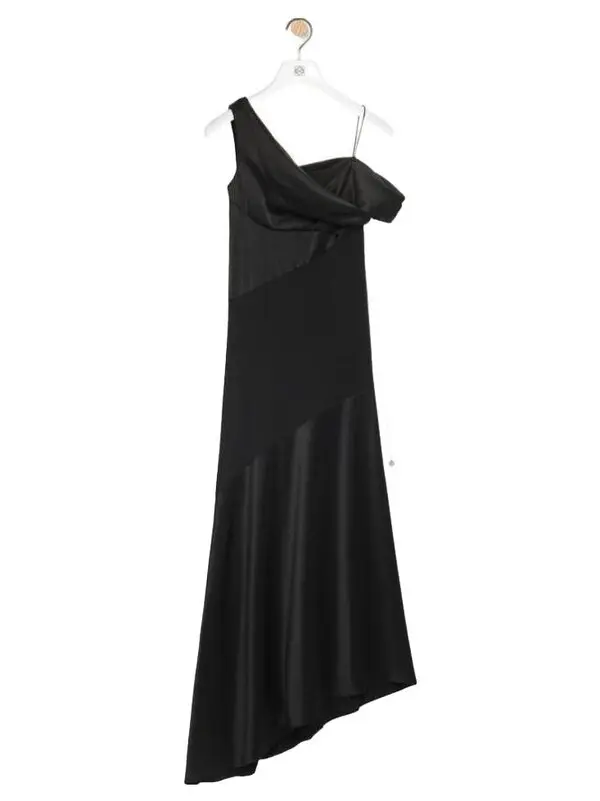 Loewe Asymmetrical Draped Dress In Satin And Crepe Jersey - Black