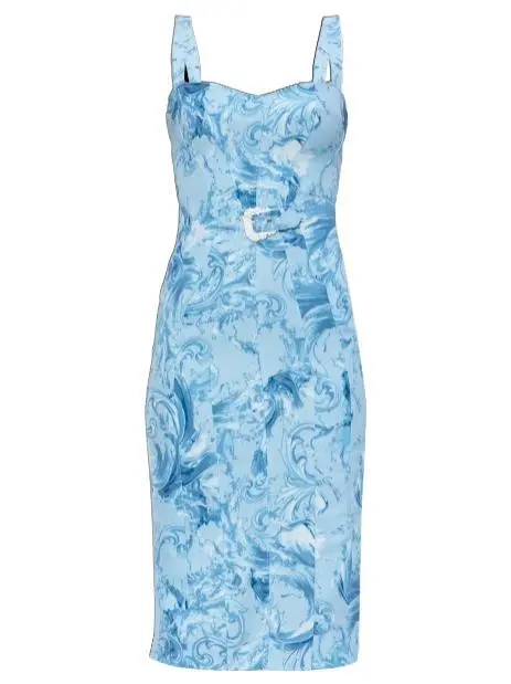 Versace Barocco Belted Midi Dress - Blue