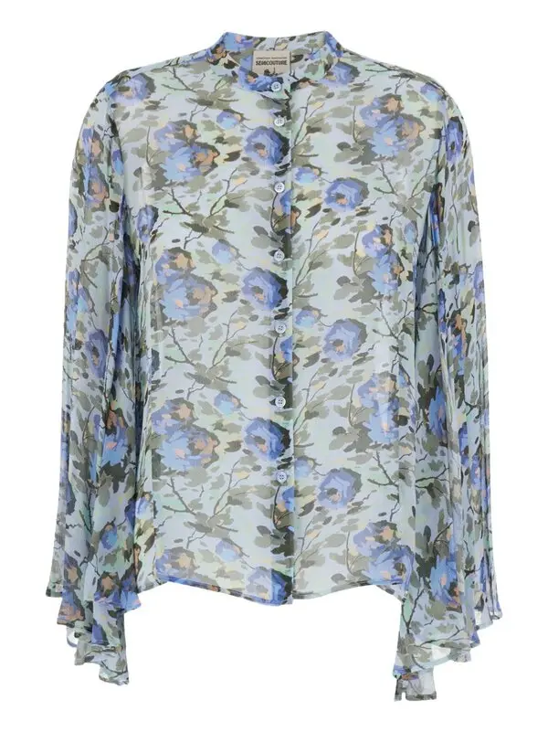SEMICOUTURE Long Sleeve Printed Blouse - Blu