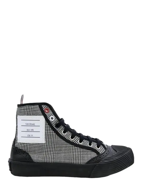 Thom Browne Checked Round Toe Lace-up Sneakers - Black
