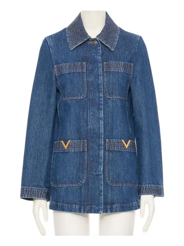 Valentino Garavani Logo Plaque Denim Jacket - Blue