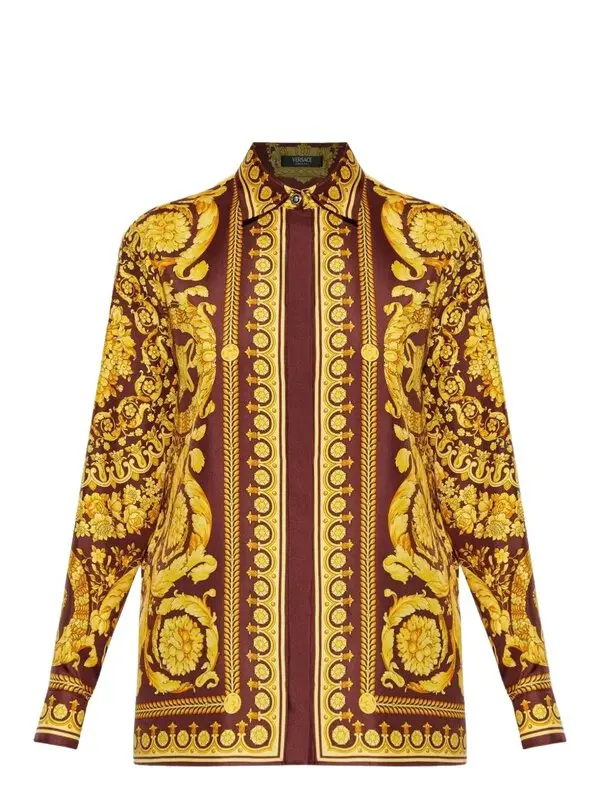 Versace Barocco Print Silk Shirt - Brown