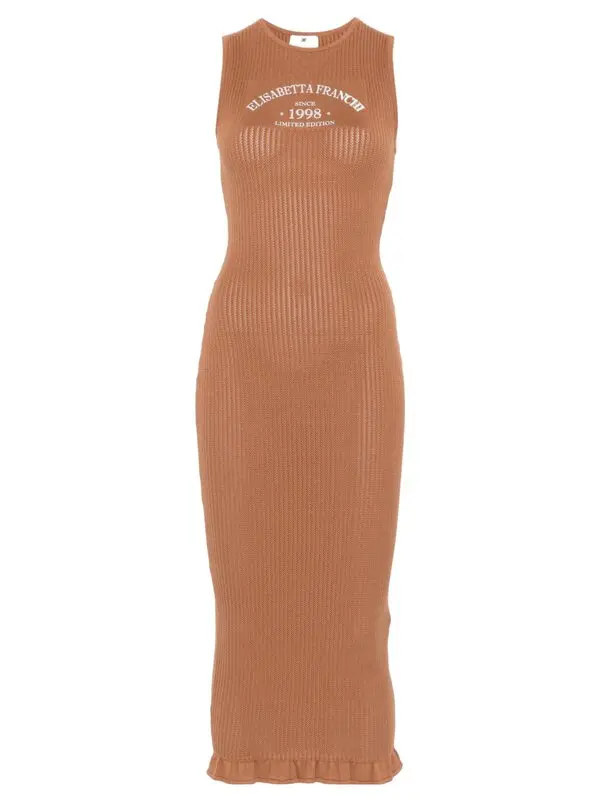 Elisabetta Franchi Logo-print Ribbed Midi Dress - Brown