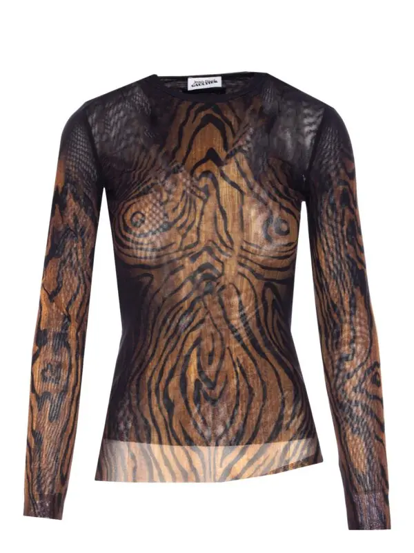 JEAN PAUL GAULTIER Wood Print Tulle Top - Black