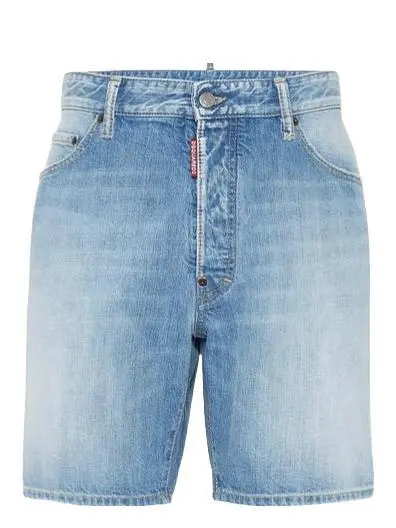 Dsquared2 Logo Patch Denim Shorts - Light Blue