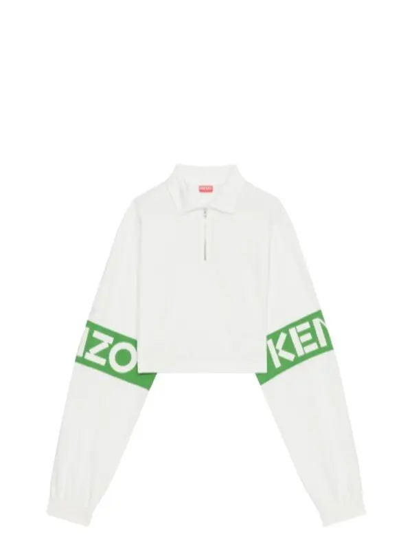 Kenzo Logo Print Cropped Polo Sweatshirt - White