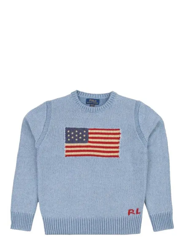 Polo Ralph Lauren Flag Crew Neck Sweater - Light Blue