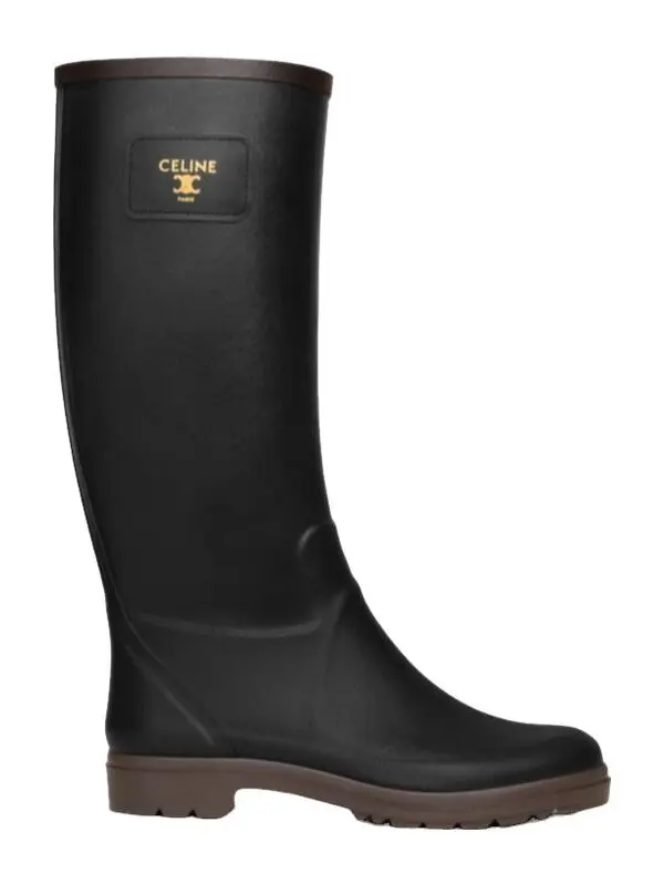 Celine Tall Rain Boots In Natural Rubber - Black