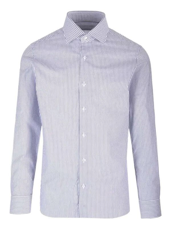 BARBA NAPOLI Pinstriped Long-sleeved Shirt - Blue/white