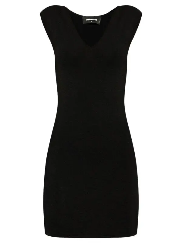 Dsquared2 Logo Plaque V-neck Mini Dress - Black