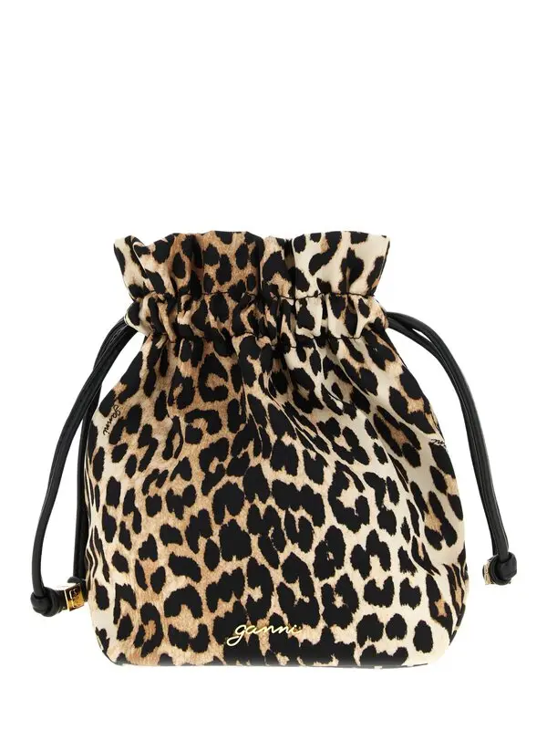 GANNI Leopard Print Drawstring Pouch - Black