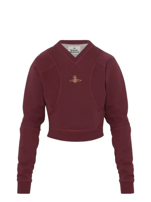 VIVIENNE WESTWOOD Logo Embroidered V-neck Sweatshirt - Brick